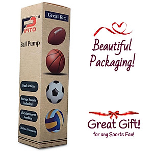 Pifito Ball Pump - Dual Action Hand Air Pump for Soccer Ball, Football, Basketball and Inflatables - Convenient Storage Pouch included - with 4 Additional Needles (1 Pack)