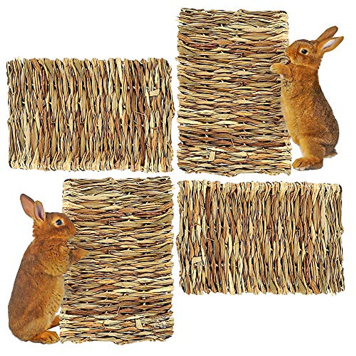 Meric Leopard & Crested Gecko Grass Mat, 4 Pack, Straw Bedding Floor Mat for Nesting Cage, Glass Tank Background Décor, Use as Peg Board in Tank or Cage to Hang Air Plants, Java Fern, Bird Toys