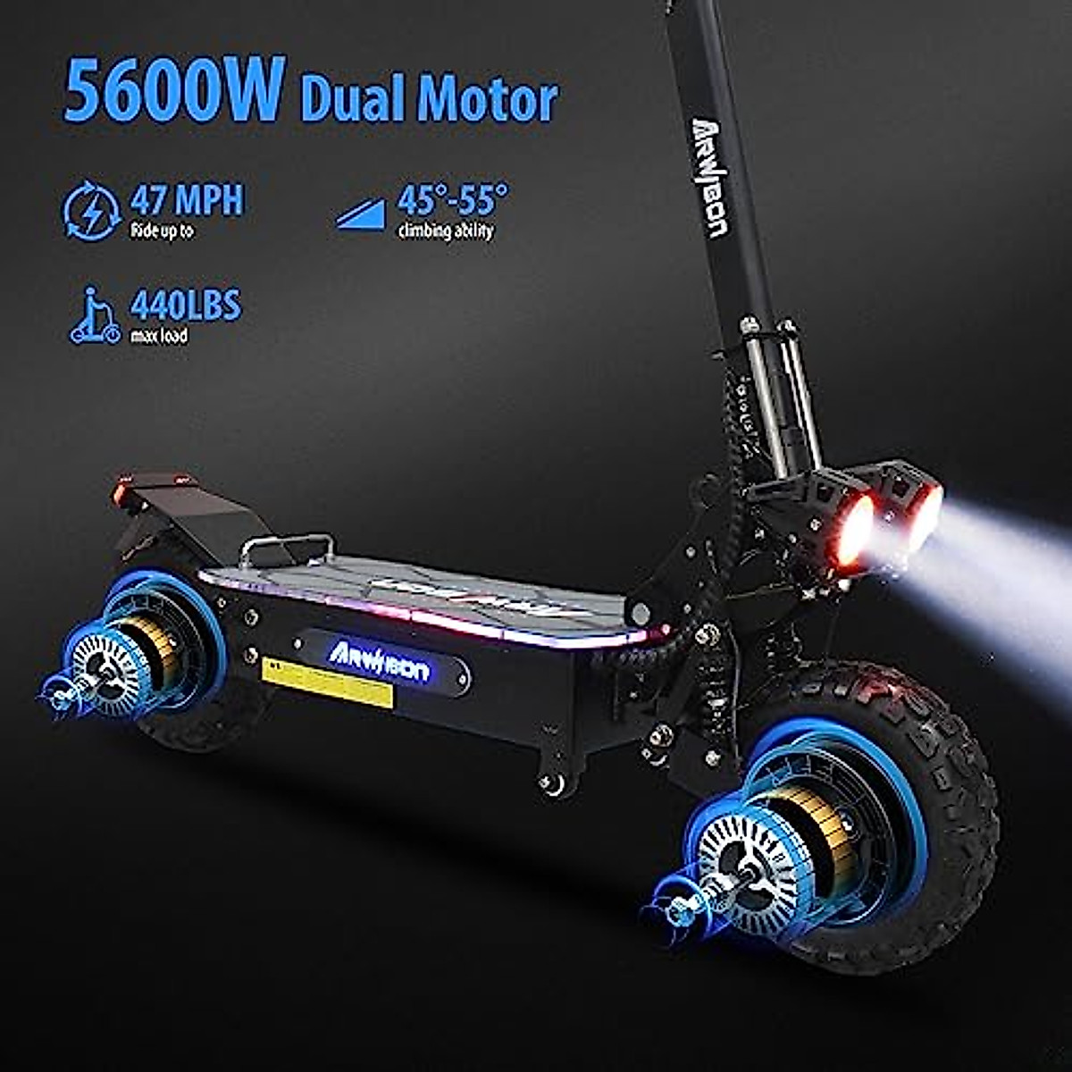 Electric Scooter Adults, Escooter with 5600W Powerful Dual Motor, 47mph Max Speed, 60V 27Ah Battery, 50 Miles Long Range, 11” Inner Tubeless Tire Folding Sport Kick Scooter (Q06-without seat)