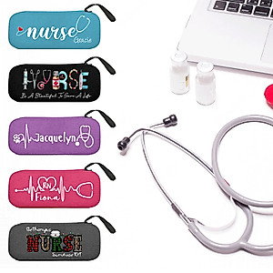 Nurses Week Gift Personalized Stethoscope Case Custom Nurse Name Stethoscope Holder Case Customized Name Lightweight Hard Carrying Storage Bag with Pocket for Nurse Doctor Medical Assistant