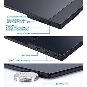 USB-C Portable Monitor - 15.6 Inch FHD 1080p FHD HDR FreeSync Zero Frame USB-C Computer Display with Dual Type-C Mini HDMI for Laptop PC Phone Mac Surface Xbox PS4 Switch, with Smart case (Renewed)