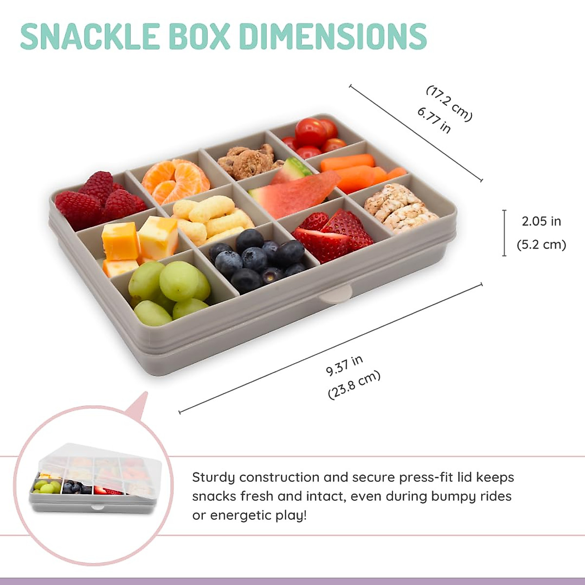 melii Snackle Box – Divided Snack Container, Food Storage for Kids, Removable Dividers, Arts & Crafts, Beads, BPA-Free – 12 Compartments (Grey)