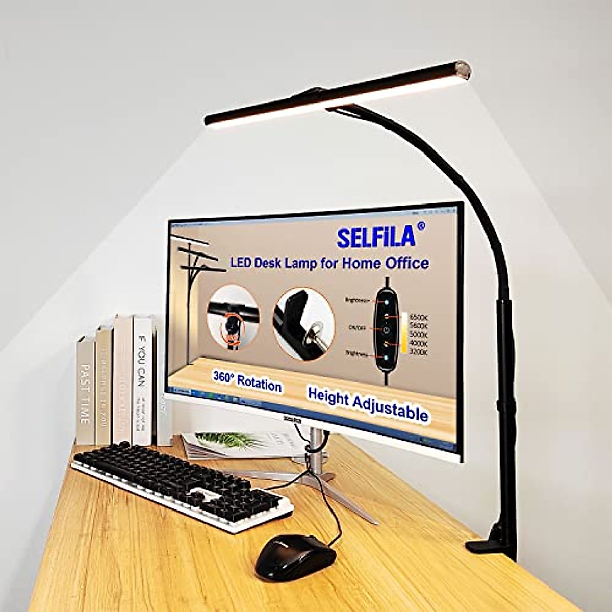 selfila LED Desk Lamp with Clamp - Architect Desk Lamp Swing Arm Task Light 360 ° Rotation Gooseneck Desktop Lighting for Office Home Workbench Drafting Reading