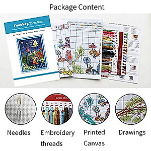 Artxfovy Stamped Cross Stitch Kits Beginners Full Range of Embroidery Starter Kits for Adults Printed Cross Stitching DIY Needlepoint Kit 11CT- Beautiful Lake Aurora 15.7×19.7 inch