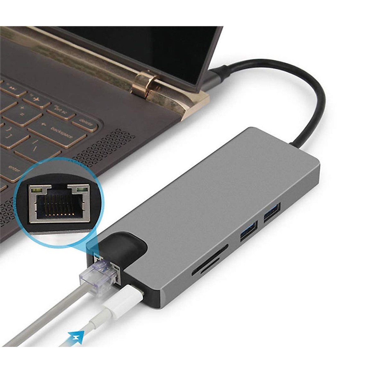 XUNMAIFHB Portable Docking Station,Adapter 9-in-1 Docking Station Multi-Function hub hub USB3.0, HDML, RJ45, TF/SD, Type C, VGA, Audio Jack Fast Transmission