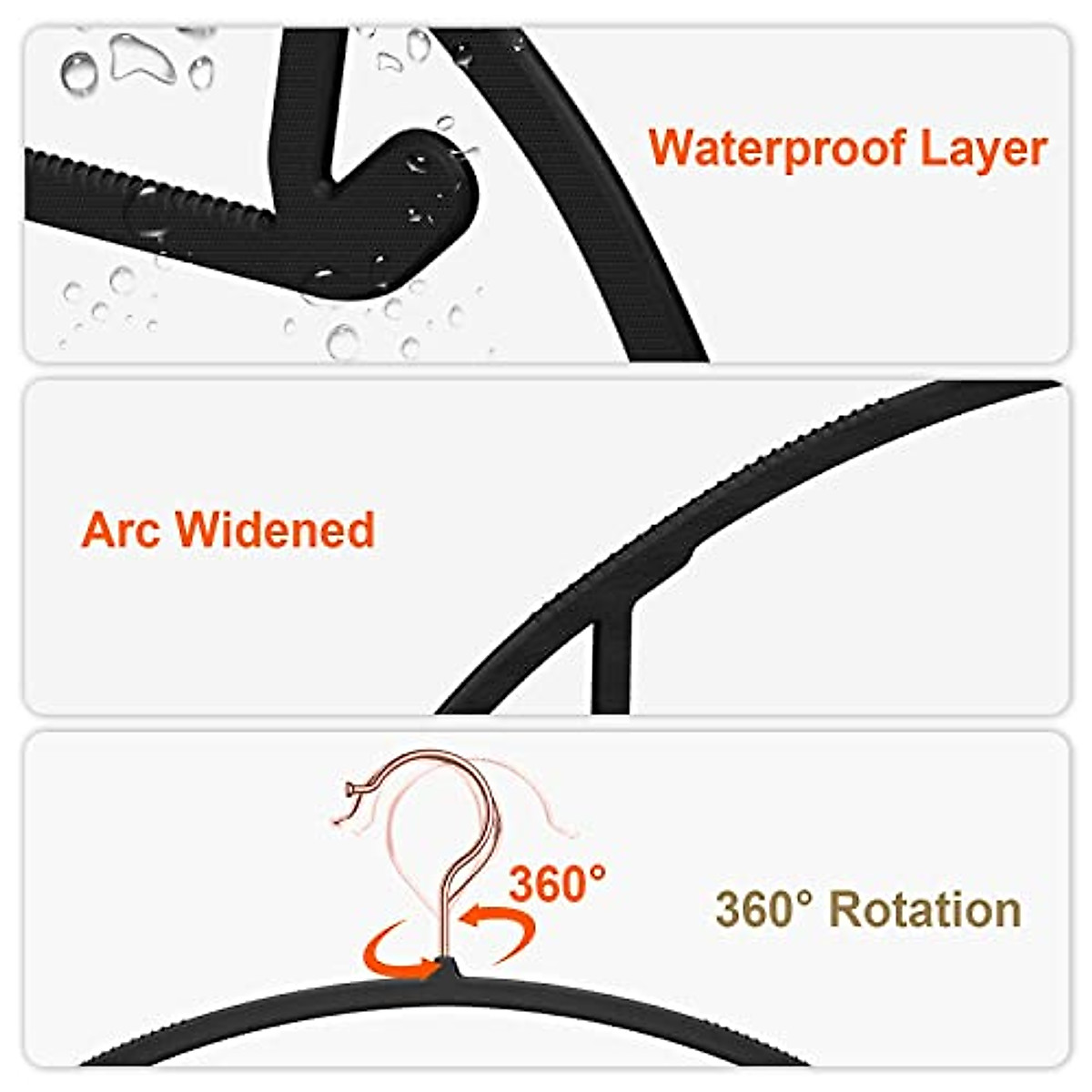 OIKA Hangers 50pack No Shoulder Bump Plastic Suit Hangers - Rose Gold Hooks,Non Slip Space Saving Clothes Hangers, Heavyduty Pants Hangers, Black Hangers