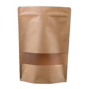72pcs 4.7x7.8" Kraft Paper Stand Up Bags with Matte Window, Resealable Ziplock Food Storage Pouches for Coffee Packaging, Reusable