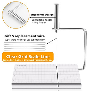 PELONI Cheese-Slicer Cheese-Cutter, Stainless-Steel-Cheese-Slicer with 5 Replacement-Wire Cheese Cutters for Block-Cheese Metal Cheese Slicers Cutting Board with Butter-Spreader Stainless Steel Knife