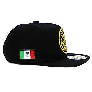 Mexican Hat Mexico State Federal Logo Embroidered Snapback Flat Bill Baseball Cap (Oaxaca- Black/Gold)