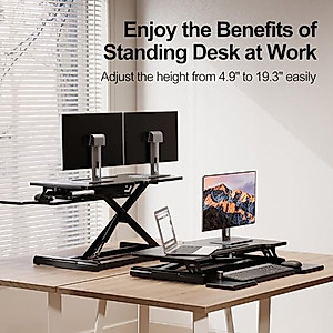 Joy Seeker Standing Desk Converter 30 Inches Stand up Desk Riser, Height Adjustable Dual Tier Sit Stand Tabletop Monitor Riser Workstation for Home Office with Deep Keyboard Tray for Laptop