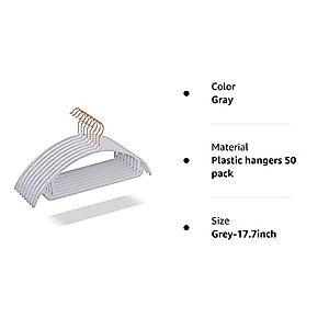 OIKA Hangers 50pack No Shoulder Bump Plastic Suit Hangers - Rose Gold Hooks,Non Slip Space Saving Clothes Hangers, Heavyduty,Rounded Hangers for Sweaters,Coat,Jackets,Pants,Shirts,Dresses Grey Hangers