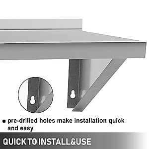 Karpevta Stainless Steel Wall Mount Shelf 12X36 Inch Stainless Steel Shelf Wall Mounted Capacity 250 LBS Commercial Wall Mount Floating Shelving for Restaurant,Hotel Garage,Laundry Room