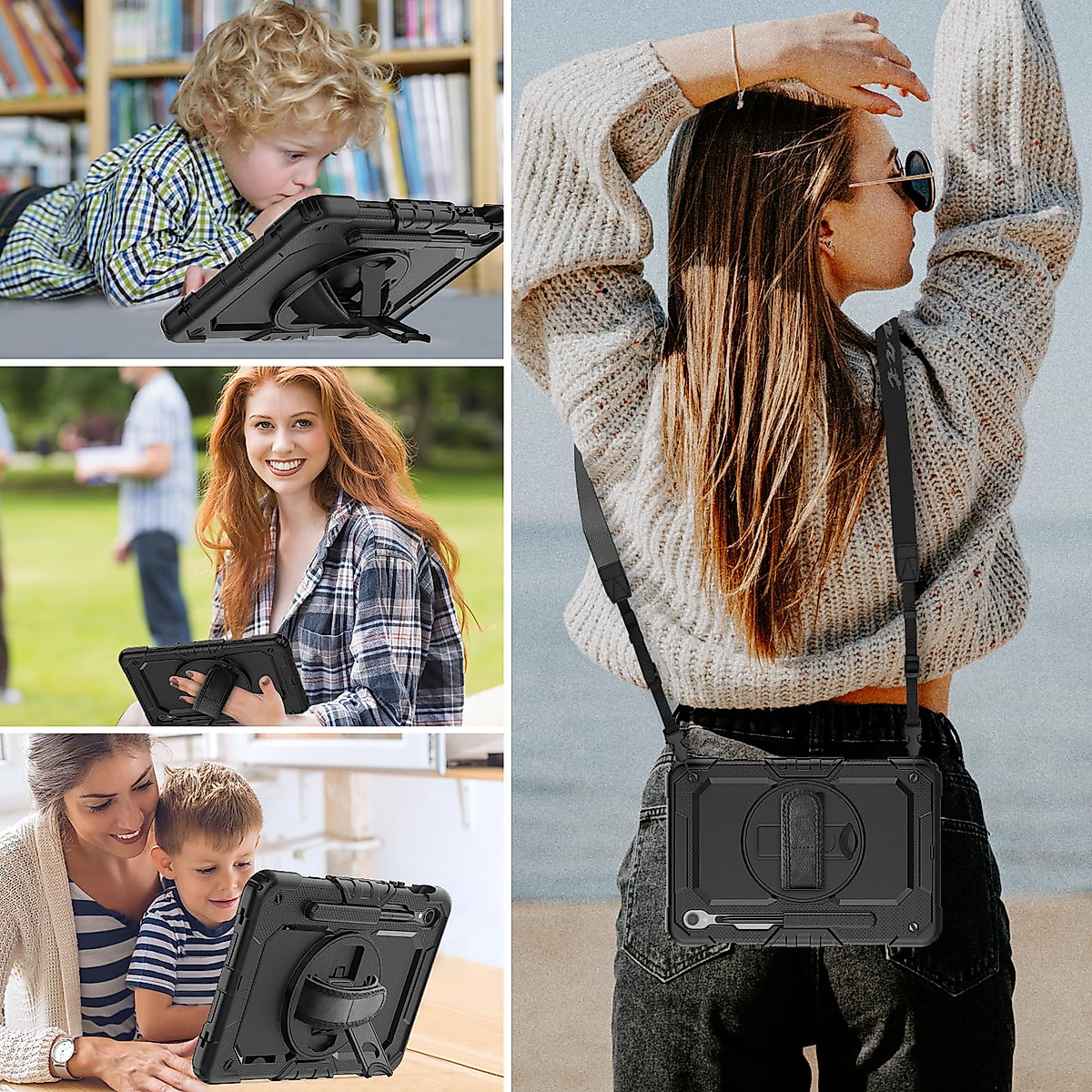 HXCASEAC Case for Galaxy Tab S9 / S9 FE 5G Case, Protective with Screen Protector/Hand Strap/S Pen Holder, Heavy Duty Shockproof for Samsung Galaxy S9 FE Tablet Case 10.9 inch / 11 inch - Black