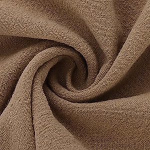 Loose Midi Belted Dress for Women Puff Half Sleeve Casual Dresses, Womens Solid Crewneck Summer Dress Cotton Linen Dress Khaki