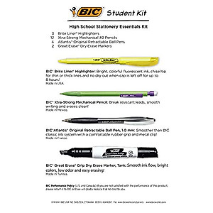 BIC Student Kit, Assorted High School Stationery Essentials, 21 Count