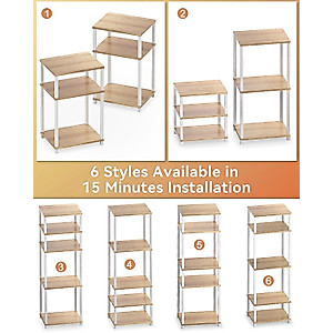 WOODYNLUX Nightstands Set of 2, 3-Tier Side Table, End Table with Shelves, Tall Bedside Tables, 5-Tier Shelf Bookcase, Nightstand Accent Table for Living Room, Bedroom, Beech.