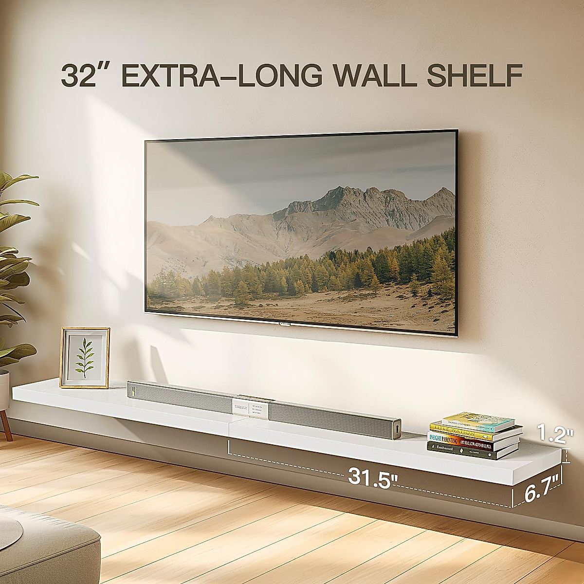 AMADA HOMEFURNISHING Floating Shelves, 32″ Large Wall Mounted Shelves for Bathroom, Bedroom, Living Room, Kitchen, Office, Hanging Shelf for Wall Décor Storage, Set of 2, White