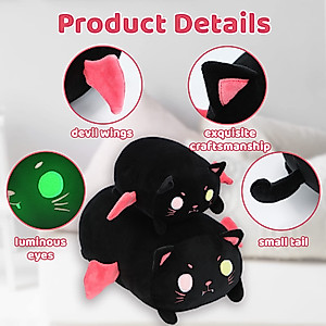 AIXINI Cute Black Cat Plush Pillow 8” Black Kitten Stuffed Animal with Luminous Eyes, Fat Soft Kawaii Plushies Hugging Plush Squishy Pillow Toy Gifts for Kids Bedding Sleeping