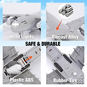 Crelloci Air Force Diecast Plane Toy with Lights & Sounds Pull Back, Grey Metal Military Model Airplane, Army Aircraft Fighter Toy, Play Vehicle for Kids Boys Toddlers Ages 3+