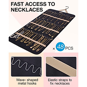 BAGSMART Hanging Jewelry Organizer Storage Roll with Hanger Metal Hooks Double-Sided Jewelry Holder for Earrings, Necklaces, Rings on Closet, Wall, Door, 1 piece, Extra Large, Black