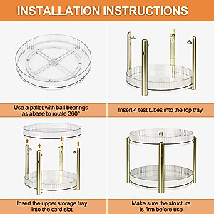 HSSPANFN 360° Rotating Makeup Organizer for Vanity 2 Tier, Large Capacity Cosmetics Storage Vanity Shelf Countertop，Bathroom Make Up Spinning Holder Rack for Brushes, Perfumes, Skincare