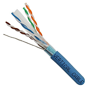 Vertical Cable Cat6, 550 MHz, Shielded, 23AWG, Solid Bare Copper, 1000ft, Bulk Ethernet Cable, Blue