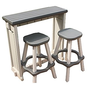 Leisure Accents Single Bar Set Includes 2 Barstools Deep Grey Top & Warm Grey Base Ideal for Patio Hot Tub Area Backyard Durable WeatherResistant Design Easy Nohardware Assembly Proudly Made in USA