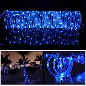 SOCO Solar Rope Lights Outdoor, 33ft 100LED Outdoor Christmas Lighting Waterproof Solar Powered PVC Tube String Lights Decoration for Outdoor Indoor Garden Garden Patio Parties Halloween(Blue)
