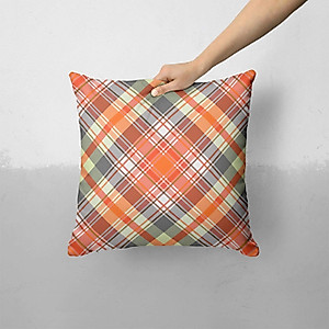 iiRov Gray & Bright Orange Plaid Layered Pattern V5 - Custom Decorative Home Decor Indoor or Outdoor Throw Pillow Cover for Sofa, Bed or Couch Cushion (Pillow CASE Cover ONLY)