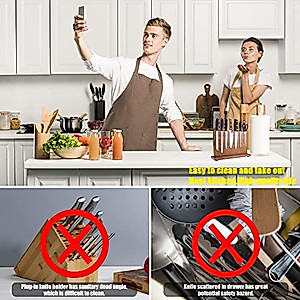 Knife Block,magnetic knife holder stand for kitchen counter,Knife Storage rack shelves, Rubber Wood Knife storage Organizer with Double Sided Magnetic,Knife Display Stand,without knives(12 * 7“)