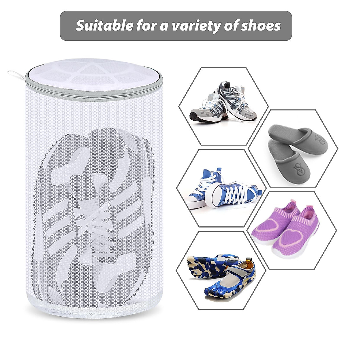 Shoes Washing Bags,Sneaker Mesh Washing Bag,Shoe Cleaning Laundry Bag,Gray Zipper,Large Size,Slipper and So on
