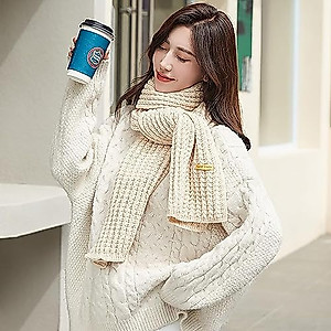 Boaisdus Winter Chunky Knitted Scarf Women's & Men Soft Long Knit Scarves Cold Weather and Wraps Warm Knit Scarfs Women for Outddor(Beige-69 L x 10" W)