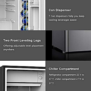 Willz WLR33MS1D02 Compact Refrigerator, Single Door Fridge, Adjustable Mechanical Thermostat with Chiller, Stainless Steel Look, 3.3 Cu Ft