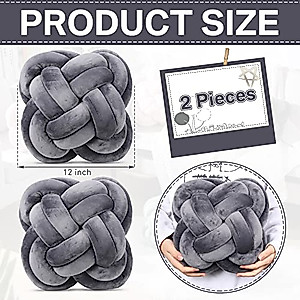 2 Pcs 12 Inch Flower Knot Pillow Ball Creative Knotted Throw Pillows Decorative Sofa Lumbar Pillow Floor Pillow Cushion for Home Sofa Car Office Decor Household Christmas Decoration (Dark Gray)