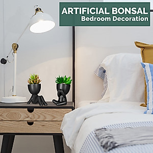 6 Pcs Cute Artificial Succulent Plants Mini Fake Succulent Ceramic Succulent Planters with Creative Human Shaped Pots Decorative Pots Mini Potted Succulents Decor for Office Home Decor (Black, Cute)