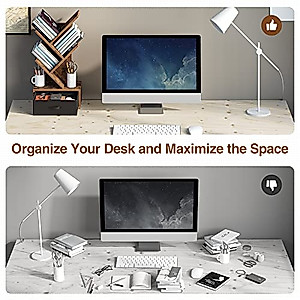 Rolanstar Bookshelf with Drawer, 3 Shelf Tree Bookshelf, Desk Bookshelf for CDs/Movies/Books, Utility Organizer Shelves for Living Room, Bedroom, Home Office