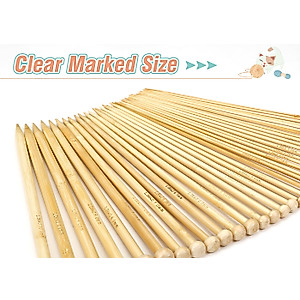 LIHAO 36 PCS Bamboo Knitting Needles Set (18 Sizes From 2.0mm to 10.0mm)