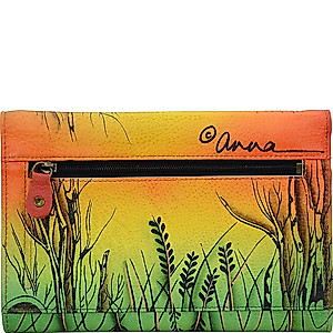 Anna by Anuschka Women's Geniune Leather Hand Painted Large Three Fold Checkbook Clutch Wallet - Floral Paradise Tan
