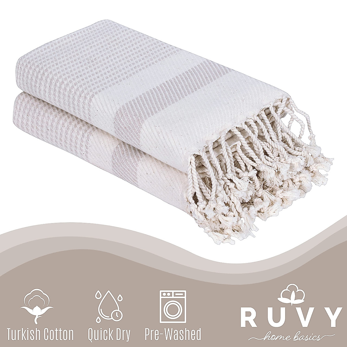 Ruvy Home Basics Turkish Hand Towels for Bathroom Set of 2 | 18"x40", Cotton | Bathroom Hand Towels & Decorative Hand Towels for Bathroom, Kitchen Towels, Dishcloth, Tea, Yoga, Face, Gym - Beige
