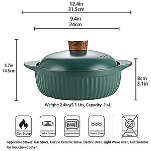 Green Moroccan Tagine, Hand Made Ceramics Tajine Cooking Pot with Cast Iron Base And Cone-Shaped Lid for Stew Casserole Slow Cooker(2.4L)