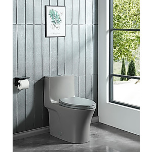 One Piece Toilet Dual Flush Elongated Standard Modern Toilet 1.1/1.6 GPF Soft Close Seat Save Water Powerful & Quiet - Gray, 27.5"D x 14"W x 28.6"H