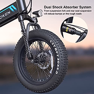 Wooken Electric Bike, 20'' Fat Tire Electric Bike for Adults, 500W Folding Electric Bike with 48V 10Ah Battery, Shimano 7 Speed Gears, Dual Shock Absorber, 20MPH Ebike for Commute Mountain Beach Snow