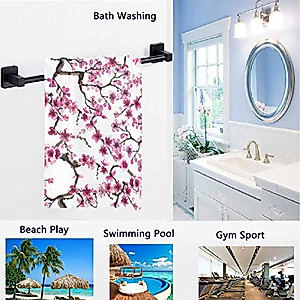 ZzWwR Beautiful Pink Cherry Blossoms Branch Floral Pattern Soft Highly Absorbent Large Decorative Hand Towels Multipurpose for Bathroom, Hotel, Gym and Spa (16 x 30 Inches)