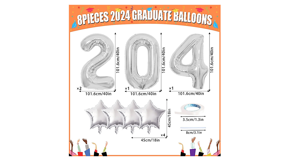 Graduation 2024 Silver Balloons - Class of 2024 Party Decorations