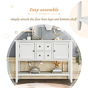 Aprilsoul Buffet Sideboard with Storage, Console Table with 4 Drawers, 2 Cabinets and Bottom Shelf for Livingroom Apartment Hallway, White