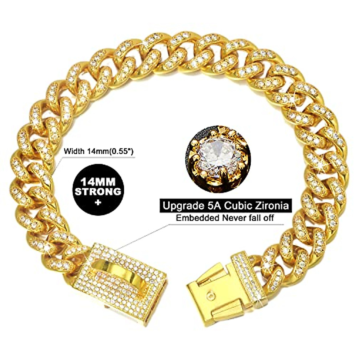 Dog Chain Collar with Quick Release Buckle Handmade Sparkling Iced Out Diamond-Embedded Design for Fashion-Forward Pets Ideal for Outdoor Walking(22")