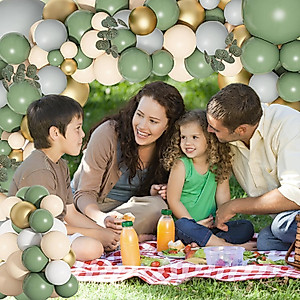 Sage Green Balloons Garland Arch Kit, Olive Green Gold Grey Nude Latex Party Balloons for Baby Shower Jungle Safari Wild One Bridal Shower Wedding Birthday Party Decorations Supplies………