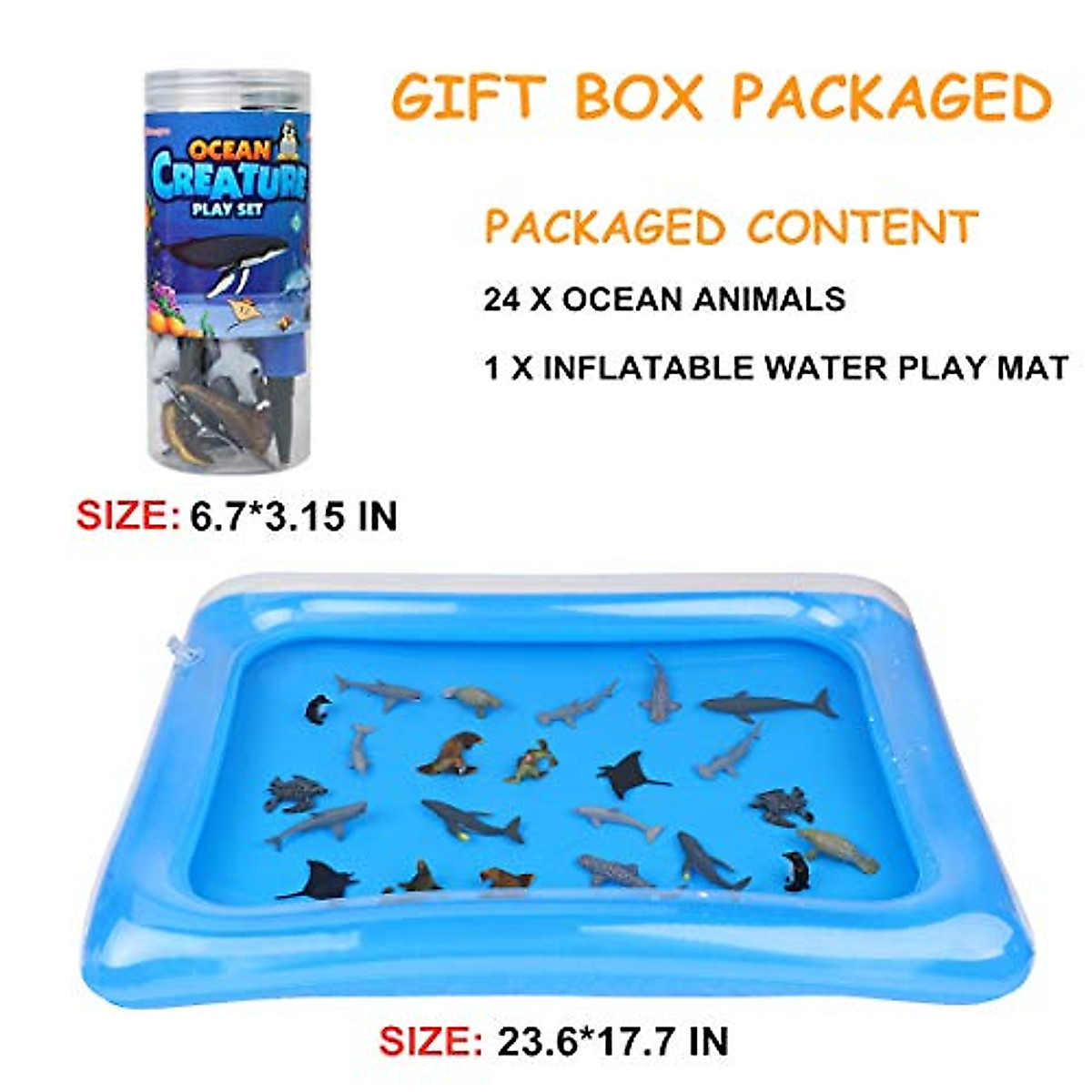 Winsenpro Bath Toys,24PCS Sea Animal with Inflatable Water Mat for Party Birthday Gifts,Realistic Sea Ocean Animals Creature Play Set for Boys Girls (24PCS Sea Animals)