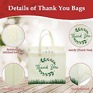 Xinnun 50 Pieces Thank You Tote Bags Bulk, Reusable Non Woven Tote Bags with Handles, Foldable Portable Fabric Tote Bag for Shopping, Grocery, Gift, Parties Boutiques Retail, 12.6 x 6.3 x 11.8 Inches