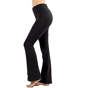 Zenana Women's Plus Size Stretch Cotton Fold Over Waist Flare Leg Yoga Pants - Black - 1XL